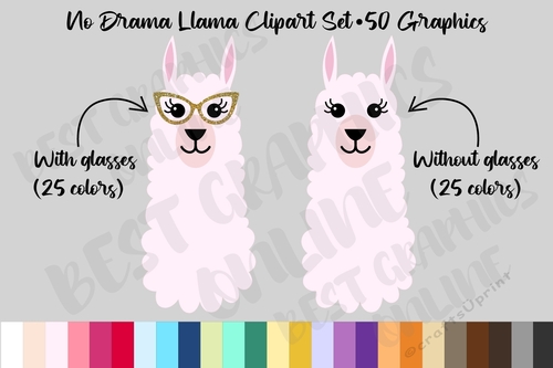 No Drama Llama Clipart Set 50 Graphics - CUP1115908_109528 | Craftsuprint