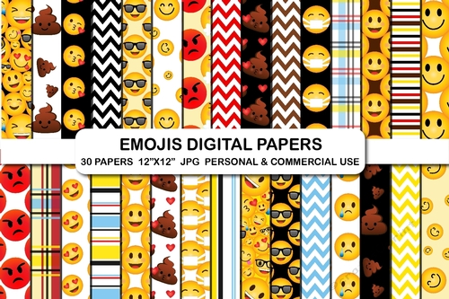 Emojis Digital Papers, Emoji Paper Pack, Emoticons, Happy Face, Poop ...