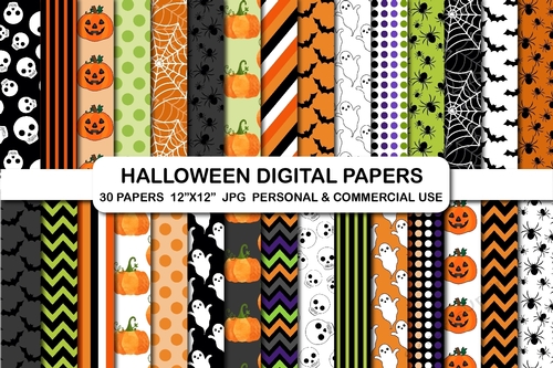 Halloween digital papers, Halloween Skulls Spiders Pumpkin Bats Digital ...
