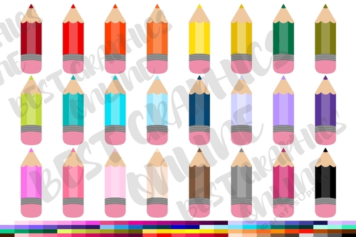 Colored Pencils Clipart Set, Pen Clipart - CUP1119933_109528 | Craftsuprint