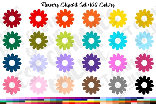 100 Flowers Planner Sticker Clipart, Rainbow Flower Clipart ...