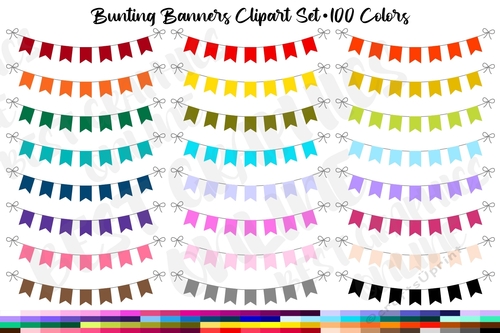 100 Rainbow Bunting Banner Planner Clipart Set Party Banners png ...