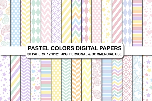 30 Pastel Rainbow Colors Digital Papers, Light Colors Papers ...