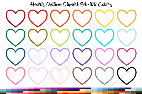 100 Hearts outline clipart, Heart outline planner clip art, Heart ...