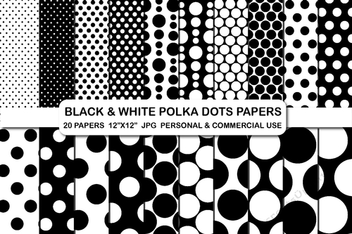 Black polka dot digital papers Polka dots digital background ...