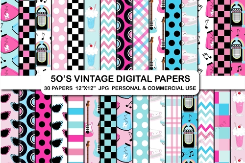 50s vintage digital background papers Sock hop party - CUP1181332 ...