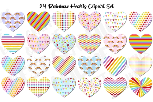 24 Rainbow Hearts Clipart Valentines Day - CUP1188889_109528 | Craftsuprint