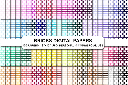 Brick Wall Digital Backgrounds Rainbow Bricks Pattern Papers ...