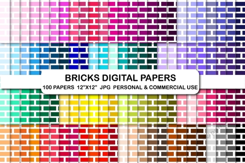 Brick Wall Digital Backgrounds Rainbow Bricks Pattern Papers ...