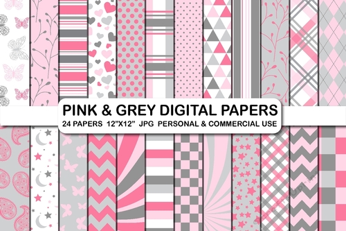 Pink and Grey Digital Background Papers Pattern Paper Pack - CUP1198842 ...