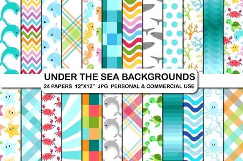 Under the sea backgrounds, Sea animals digital papers pack - CUP1201204 ...