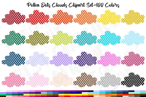 Polka Dots Clouds Clipart Set, Polka Dot Cloud Illustration ...