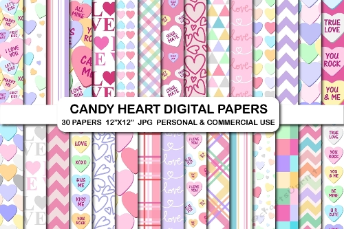 Candy Heart Paper, Valentines paper, Valentines day heart candy papers ...