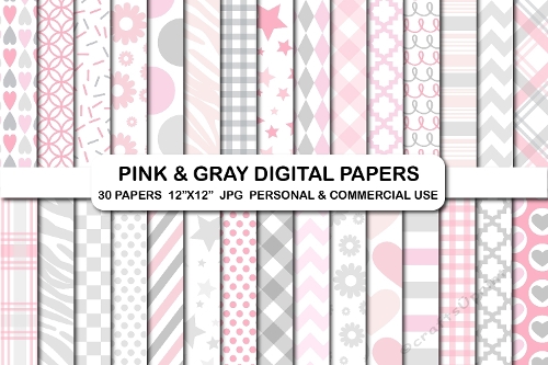 Pink and Gray Digital paper, Pink and Grey Background Paper Pack ...