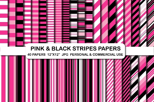 Pink and black stripes digital paper, Pink and black striped paper ...