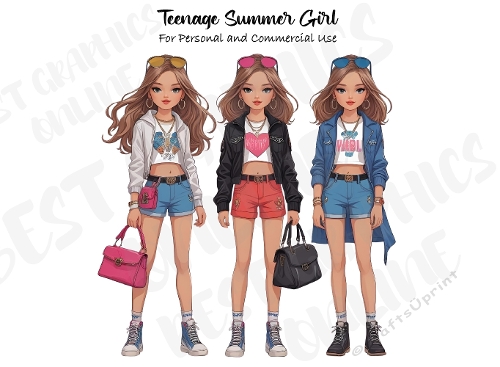 Teenager summer girl clipart set, Young girls teen graphics, Blonde ...