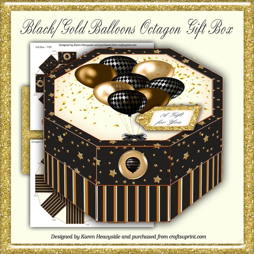 Black_Gold Balloons Octagon Gift Box - CUP1036854_45357 | Craftsuprint