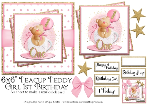 Teacup Teddy Girls 1st Birthday - CUP1273930_14757 | Craftsuprint