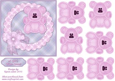 3D Pink Teddy and New Baby Card Front - CUP141780_168 | Craftsuprint