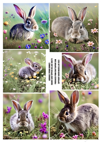 Adorable Spring Easter Bunnies Square Card Toppers Collage Journals ...