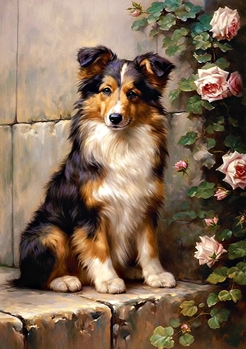 Fergus the Rough Collie Puppy Watercolour Vintage Style Digital Art ...