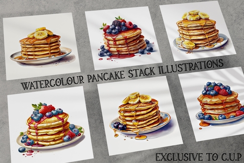 Vintage Style Watercolour Pancake Stack Illustrations Designer ...