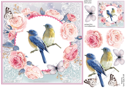 Floral Flutterby Blue Birds - CUP915056_1056 | Craftsuprint