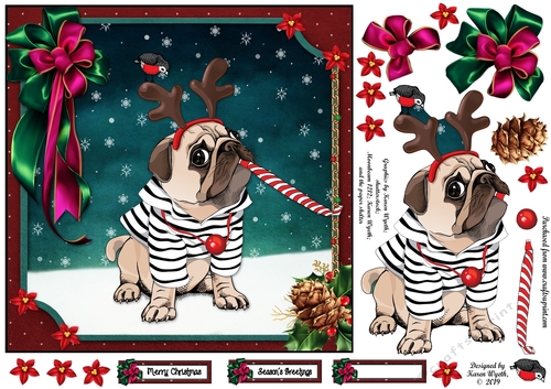 Wrapped in Holly Christmas Rudolph Pug - CUP985884_1056 | Craftsuprint
