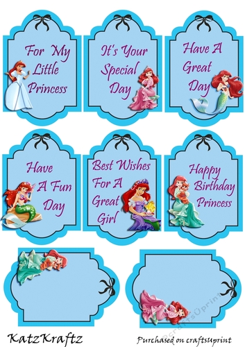 Princess Ariel Birthday Gift Tags - CUP769392_77860 | Craftsuprint