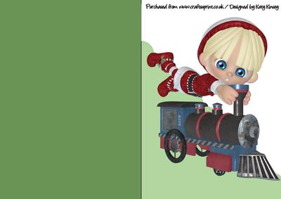 Little Christmas Elf & Train A5 Shaped Front Card in Green - CUP122876 ...