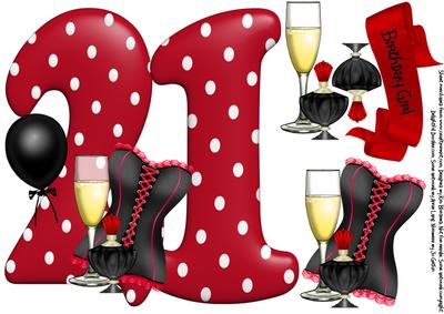 21st Large Shaped Card Front with Decoupage - CUP314959_1072 | Craftsuprint