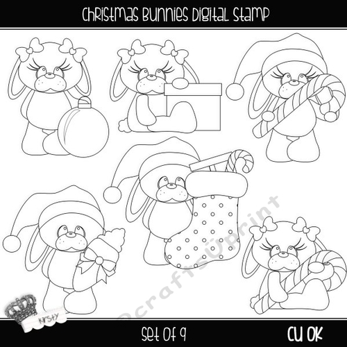 Christmas Bunnies - Digital Stamp - CUP759729_75327 | Craftsuprint