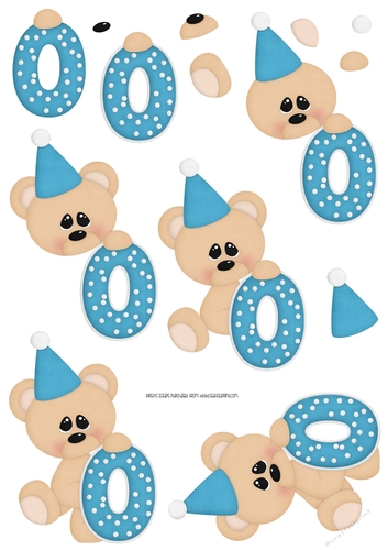 Birthday Bear Number 0 Blue - A4 Decoupage - CUP818083_75327 | Craftsuprint