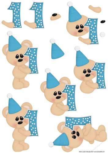 Birthday Bear Number 1 Blue - A4 Decoupage - CUP818086_75327 | Craftsuprint