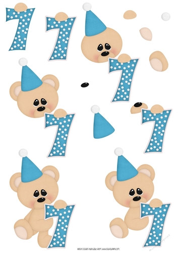 Birthday Bear Number 7 Blue - A4 Decoupage - CUP818093_75327 | Craftsuprint