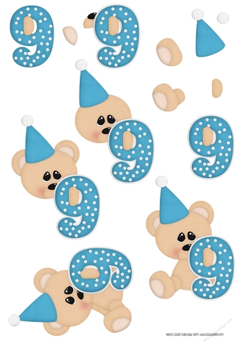 Birthday Bear Number 9 Blue - A4 Decoupage - CUP818095_75327 | Craftsuprint