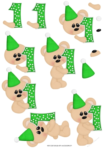 Birthday Bear Number 1 Green - A4 Decoupage - CUP818098_75327 ...