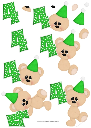 Birthday Bear Number 4 Green - A4 Decoupage - CUP818102_75327 ...