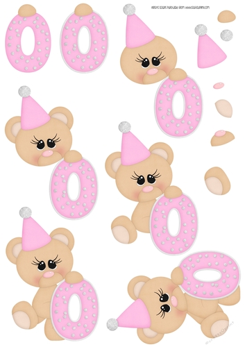 Birthday Bear Number 0 Pink - A4 Decoupage - CUP818286_75327 | Craftsuprint