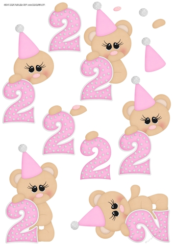 Birthday Bear Number 2 Pink - A4 Decoupage - CUP818288_75327 | Craftsuprint