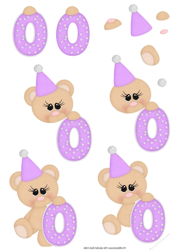 Birthday Bear Number 0 Purple - A4 Decoupage - CUP818299_75327 ...