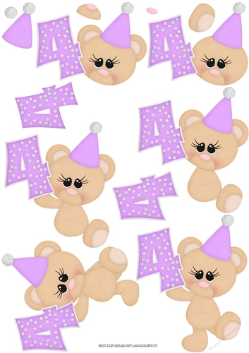 Birthday Bear Number 4 Purple - A4 Decoupage - CUP818305_75327 ...