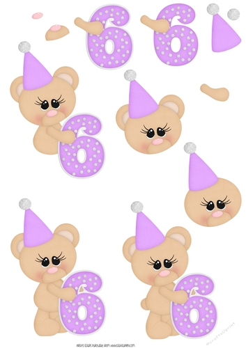 Birthday Bear Number 6 Purple - A4 Decoupage - CUP818307_75327 ...