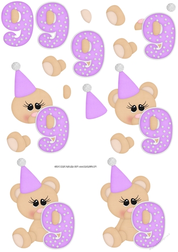 Birthday Bear Number 9 Purple - A4 Decoupage - CUP818310_75327 ...