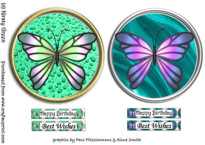 2 Round Framed Butterfly Toppers 1 - with Matching Tags - CUP493062 ...
