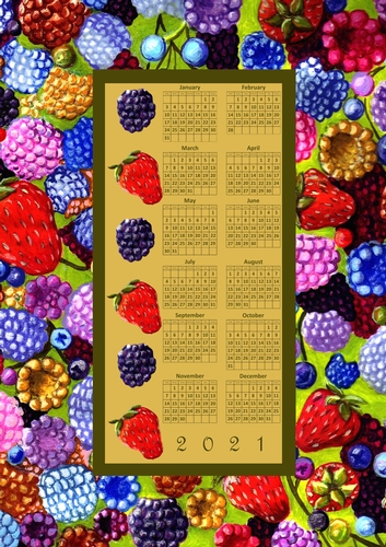 2021 Vertical Calendar Printable Sheet with Berries Border A4 sheet ...