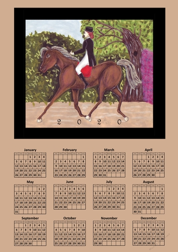 2020 Calendar Printable Sheet with Dressage Horse, English style riding ...