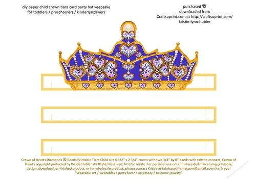 Crown of Hearts Printable Child Tiara Card Party Hat Favor Play ...