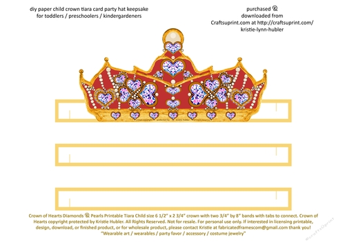 Crown of Hearts Printable Child Tiara Card Party Hat Favor Play ...