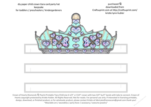 Crown of Hearts Printable Child Tiara Card Party Hat Favor Play ...